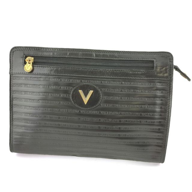 【BIGお買い物ラリー★30%OFFセール中】マリオ・ヴァレンティノ MARIO VALENTINO クラッチバッグVマーク ブラック ゴールド シルバー レディース 中古