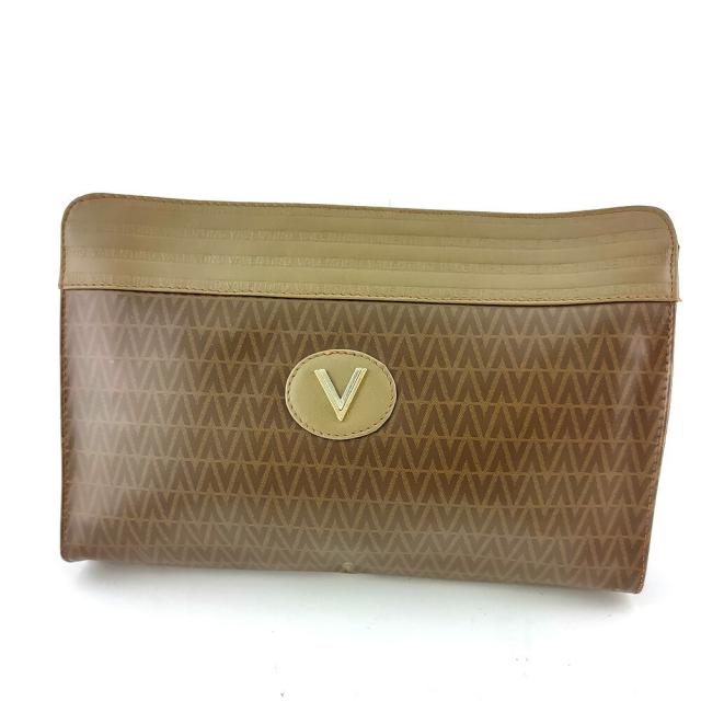 【BIGお買い物ラリー★30%OFFセール中】マリオ・ヴァレンティノ MARIO VALENTINO クラッチバッグVマーク ブラウン ゴールド シルバー レディース 中古