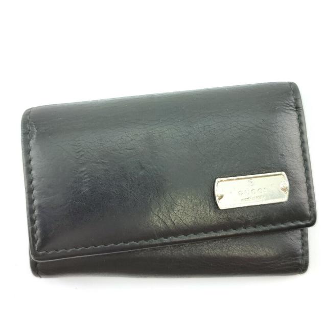 【BIGお買い物ラリー★30%OFFセール中】グッチ GUCCI キーケースロゴプレート ブラック シルバー レディース 中古