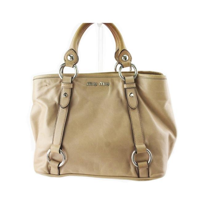 【BIGお買い物ラリー★30%OFFセール中】ミュウミュウ MIUMIU ショルダーバッグロゴ ベージュ シルバー レディース 中古