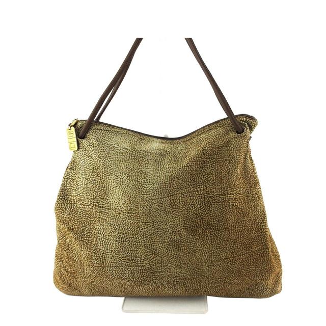 【BIGお買い物ラリー★30%OFFセール中】ボルボネーゼ BORBONESE トートバッグうずら柄 redwallタグ付き ブラウン ベージュ ゴールド レディース 中古