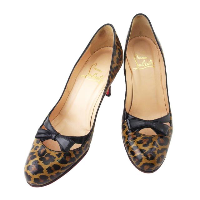 【BIGお買い物ラリー★30%OFFセール中】クリスチャンルブタン Christian Louboutin パンプスレオパード ヒョウ ♯35ハーフ ハイヒール ベージュ ブラック ブラウン レディース 中古