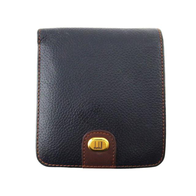 【BIGお買い物ラリー★30%OFFセール中】ダンヒル Dunhill 二つ折り財布ロゴプレート バイカラー ネイビー ブラウン ゴールド レディース 中古