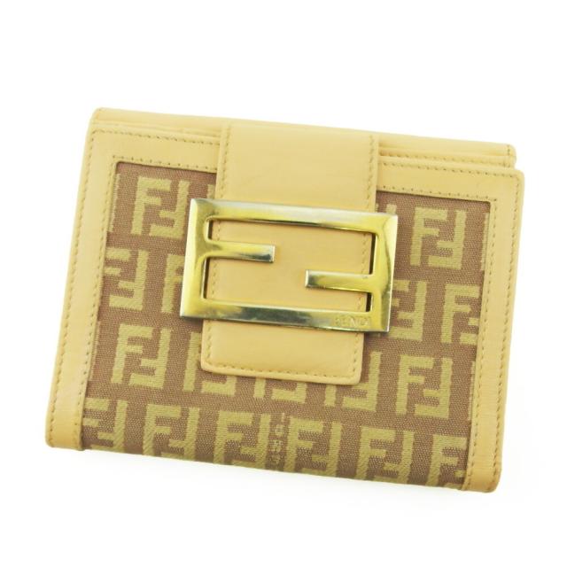 【BIGお買い物ラリー★30%OFFセール中】フェンディ FENDI 二つ折り財布ズッキーノ ベージュ ピンク ブラウン レディース 中古