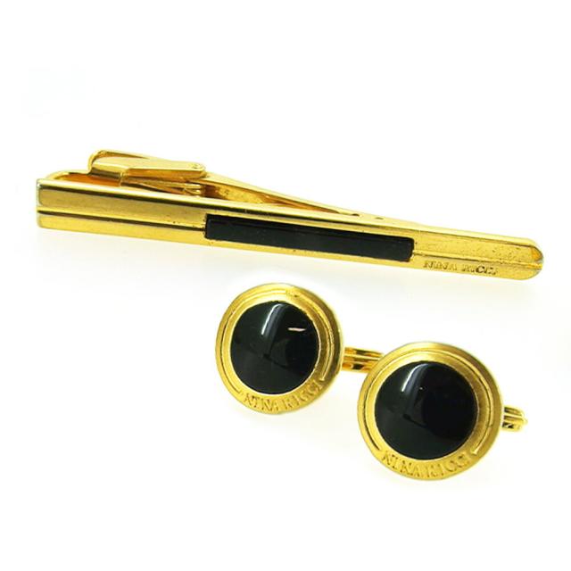 【X'masセール★30%OFF】ニナリッチ NINA RICCI カフス2アイテムセット ロゴ入り ゴールド ブラック レディース 中古