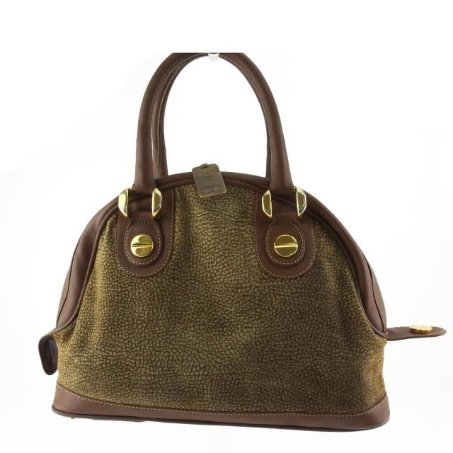 【BIGお買い物ラリー★30%OFFセール中】ボルボネーゼ BORBONESE ハンドバッグうずら柄 redwallタグ付き ブラウン ベージュ ゴールド レディース 中古