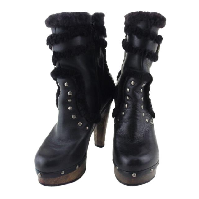 【X'masセール★30%OFF】グレースコンチネンタル GRACE CONTINENTAL ブーツスタッズ ♯36 ミドル チャンキーヒール ブラック ブラウン シルバー レディース 中古