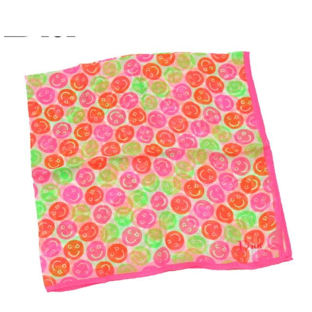 【BIGお買い物ラリー★30%OFFセール中】ディオール Dior スカーフCDスマイル ピンク オレンジ グリーン系 レディース 中古