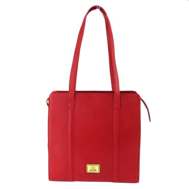 【BIGお買い物ラリー★30%OFFセール中】モスキーノ MOSCHINO トートバッグロゴプレート ハートチャーム レッド ゴールド レディース 中古