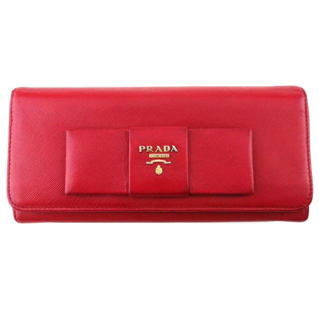 【X'masセール★30%OFF】プラダ PRADA 長財布リボン フィオッコ レッド ゴールド レディース 中古