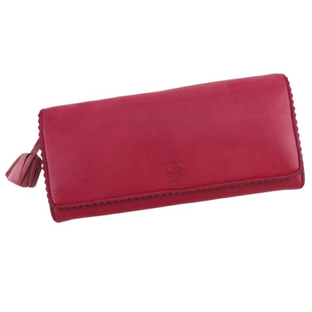 【BIGお買い物ラリー★30%OFFセール中】ロエベ LOEWE 長財布アナグラム タッセル付き ピンク ゴールド レディース 中古