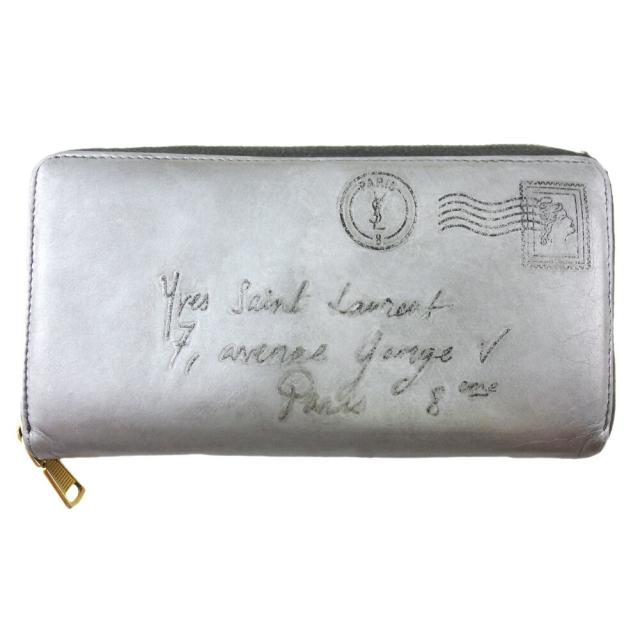 【BIGお買い物ラリー★30%OFFセール中】サンローラン SAINT LAURENT 長財布Yメール シルバー ゴールド レディース 中古