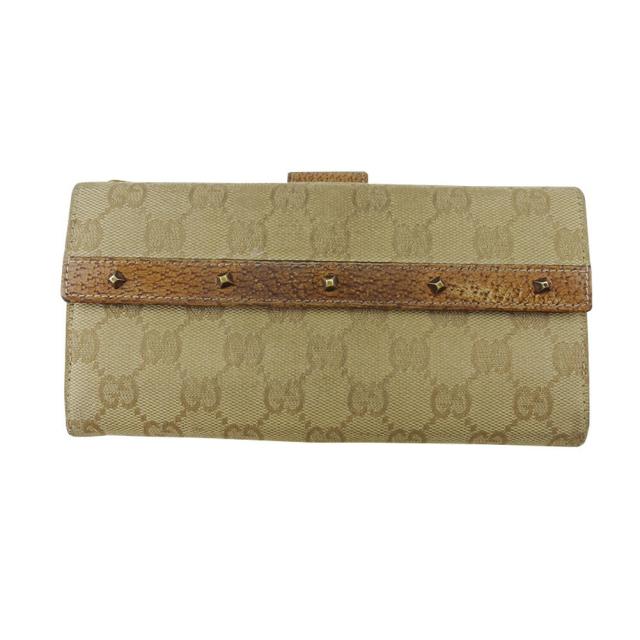 【BIGお買い物ラリー★30%OFFセール中】グッチ GUCCI 長財布GGキャンバス ベージュ ブラウン ゴールド レディース 中古