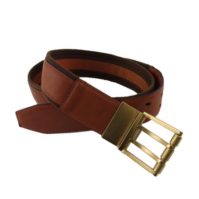 【BIGお買い物ラリー★30%OFFセール中】グッチ GUCCI ベルトウェブ シェリー ライン リバーシブル ブラウン ゴールド レディース 中古