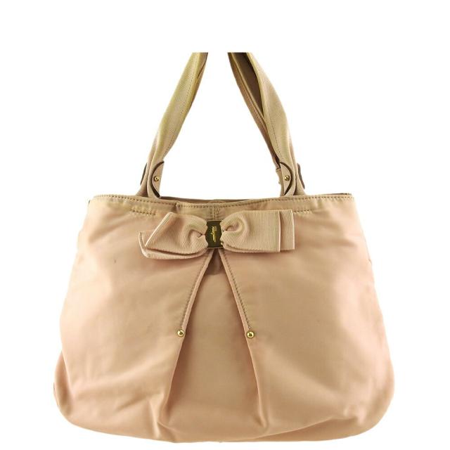 【BIGお買い物ラリー★30%OFFセール中】サルヴァトーレフェラガモ Salvatore Ferragamo トートバッグヴァラリボン ピンク ゴールド レディース 中古
