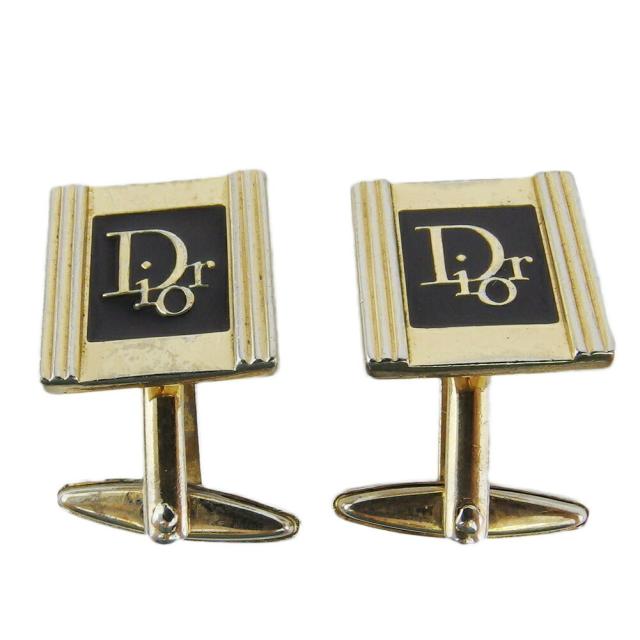 【BIGお買い物ラリー★30%OFFセール中】ディオール Dior カフスロゴ スウィヴル式 ゴールド ブラック レディース 中古