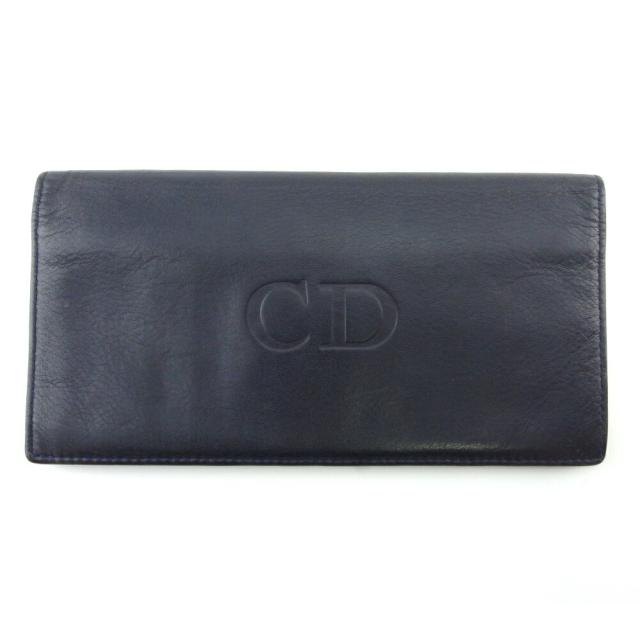 【X'masセール★30%OFF】ディオール Dior 長財布CDマーク ネイビー レッド レディース 中古