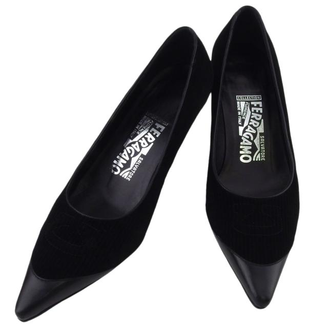 【X'masセール★30%OFF】サルヴァトーレフェラガモ Salvatore Ferragamo パンプス ♯6ハーフC ポインテッドトゥ ブラック レディース 中古