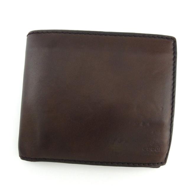 【BIGお買い物ラリー★30%OFFセール中】グッチ GUCCI 二つ折り財布ロゴ ブラウン レディース 中古