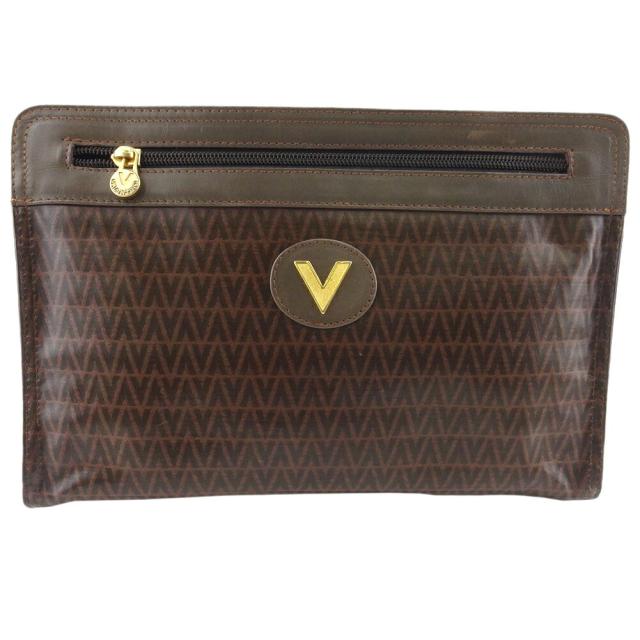 【BIGお買い物ラリー★30%OFFセール中】マリオ・ヴァレンティノ MARIO VALENTINO クラッチバッグVマーク ブラウン ゴールド レディース 中古