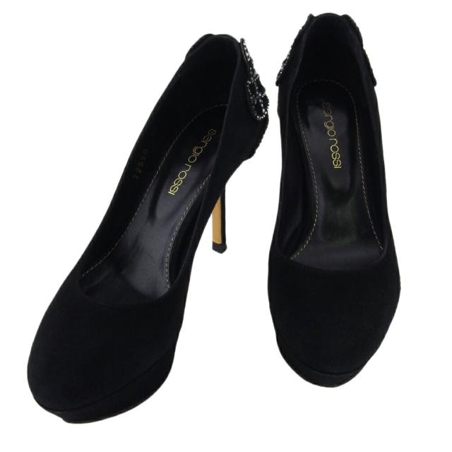 【X'masセール★30%OFF】セルジオロッシ Sergio Rossi パンプスラインストーン ♯34 ハイヒール ブラック レディース 中古