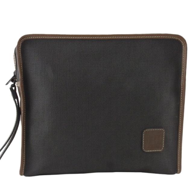 【BIGお買い物ラリー★30%OFFセール中】ダンヒル Dunhill クラッチバッグヘリンボーン グレー 灰色 ブラウン レディース 中古