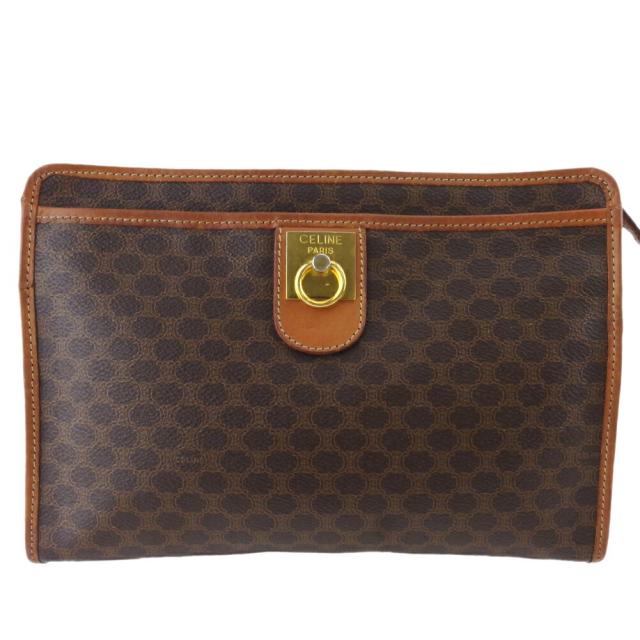 【BIGお買い物ラリー★30%OFFセール中】セリーヌ CELINE クラッチバッグマカダム ブラウン ベージュ ゴールド レディース 中古