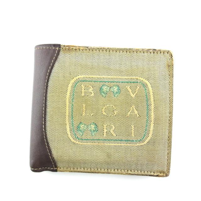 【BIGお買い物ラリー★30%OFFセール中】ブルガリ BVLGARI 二つ折り財布ロゴ ベージュ ブラウン ブルー レディース 中古