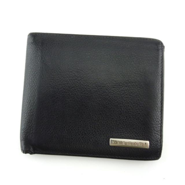 【BIGお買い物ラリー★30%OFFセール中】ブルガリ BVLGARI 二つ折り財布ロゴプレート ブラック シルバー レディース 中古
