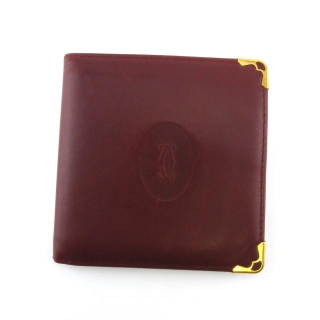 【BIGお買い物ラリー★30%OFFセール中】カルティエ CARTIER 二つ折り財布マストライン ボルドー ゴールド レディース 中古