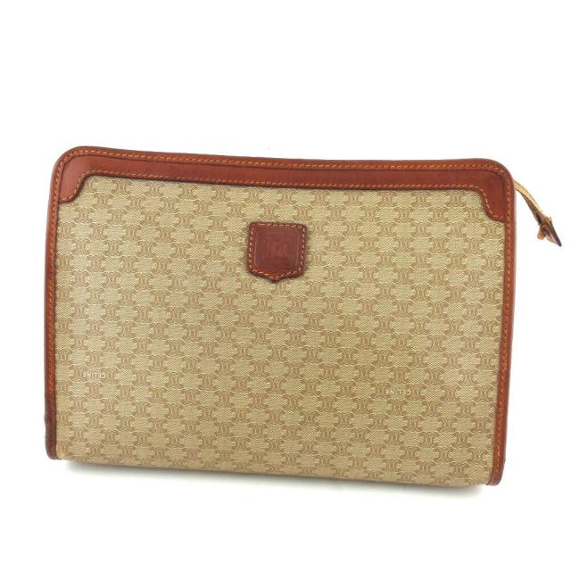 【BIGお買い物ラリー★30%OFFセール中】セリーヌ CELINE クラッチバッグマカダム ベージュ ブラウン レディース 中古