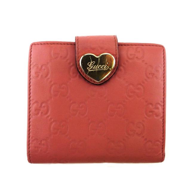 【BIGお買い物ラリー★30%OFFセール中】グッチ GUCCI 二つ折り財布グッチシマ ラブリーハート ピンク ゴールド レディース 中古