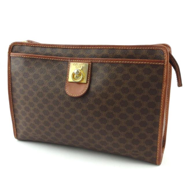 【BIGお買い物ラリー★30%OFFセール中】セリーヌ CELINE クラッチバッグマカダム ブラウン ベージュ ゴールド レディース 中古