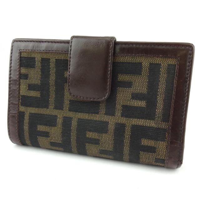 【BIGお買い物ラリー★30%OFFセール中】フェンディ FENDI 二つ折り財布ズッカ ブラウン ブラック ベージュ シルバー レディース 中古