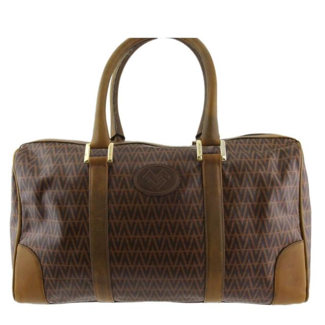 【BIGお買い物ラリー★30%OFFセール中】マリオ・ヴァレンティノ MARIO VALENTINO ボストンバッグMVマーク ブラウン ベージュ ゴールド レディース 中古