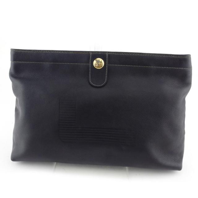 【BIGお買い物ラリー★30%OFFセール中】ランセル LANCEL クラッチバッグLマーク ブラック ゴールド レディース 中古