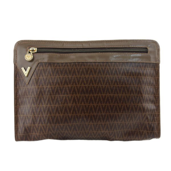 【BIGお買い物ラリー★30%OFFセール中】マリオ・ヴァレンティノ MARIO VALENTINO クラッチバッグVマーク ブラウン ベージュ ゴールド シルバー レディース 中古