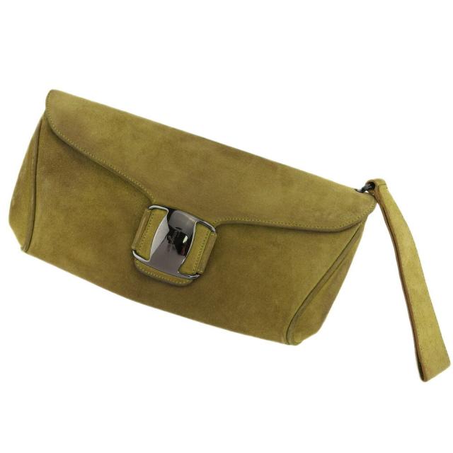 【BIGお買い物ラリー★30%OFFセール中】サルヴァトーレフェラガモ Salvatore Ferragamo クラッチバッグヴァラ グリーン シルバー レディース 中古