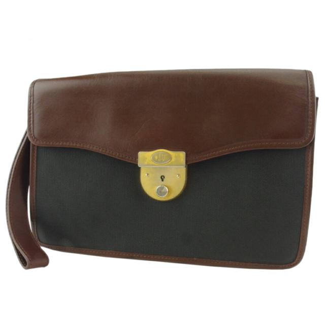 【BIGお買い物ラリー★30%OFFセール中】ダンヒル Dunhill クラッチバッグヘリンボーン ブラック ブラウン ゴールド レディース 中古