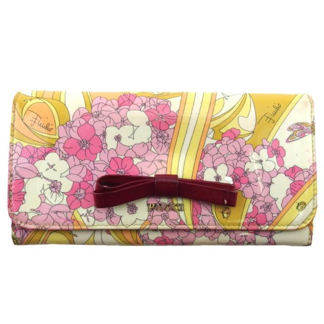 【BIGお買い物ラリー★30%OFFセール中】エミリオプッチ Emilio Pucci 長財布プッチ（柄） ピンク イエロー オレンジ系 レディース 中古