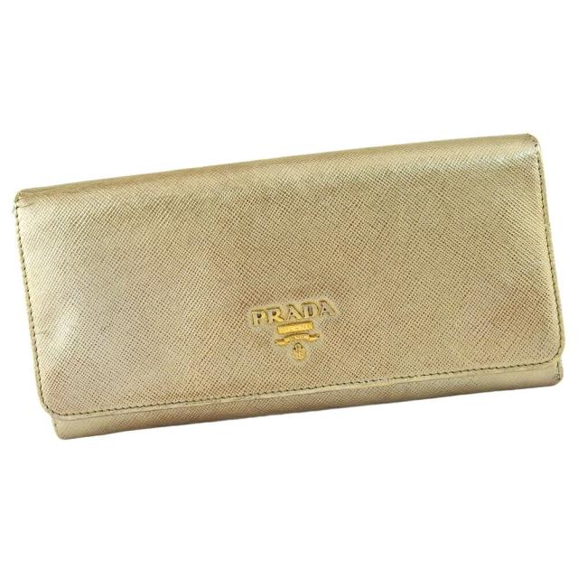 【BIGお買い物ラリー★30%OFFセール中】プラダ PRADA 長財布ロゴ ゴールド レディース 中古