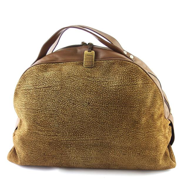 【X'masセール★30%OFF】ボルボネーゼ BORBONESE ハンドバッグうずら柄 redwallタグ付き ブラウン ベージュ ゴールド レディース 中古