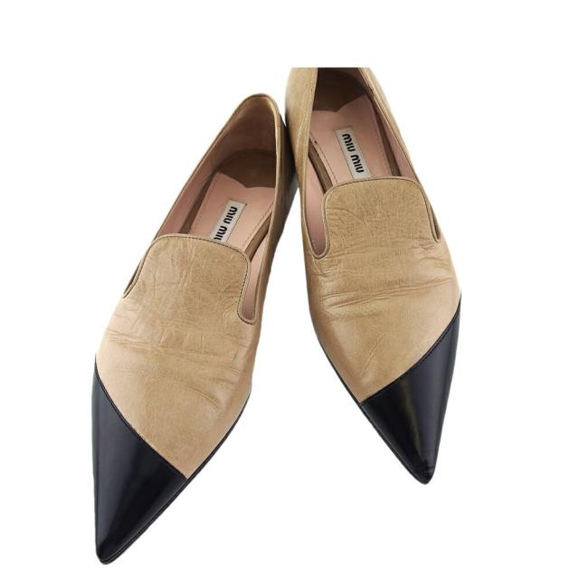 【BIGお買い物ラリー★30%OFFセール中】ミュウミュウ MIUMIU パンプスポインテッドトゥ ♯37ハーフ バイカラー ベージュ ブラック レディース 中古