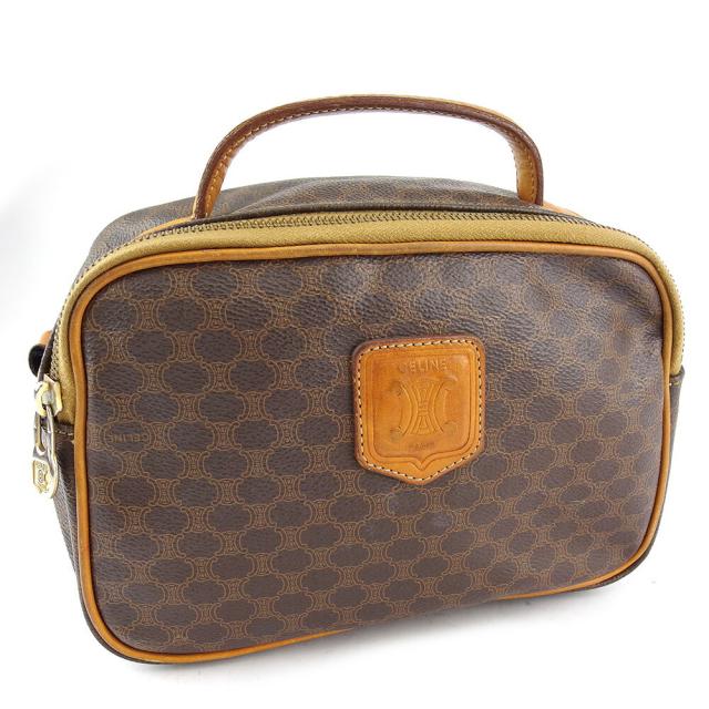 【BIGお買い物ラリー★30%OFFセール中】セリーヌ CELINE ハンドバッグマカダム ブラウン ベージュ ゴールド レディース 中古