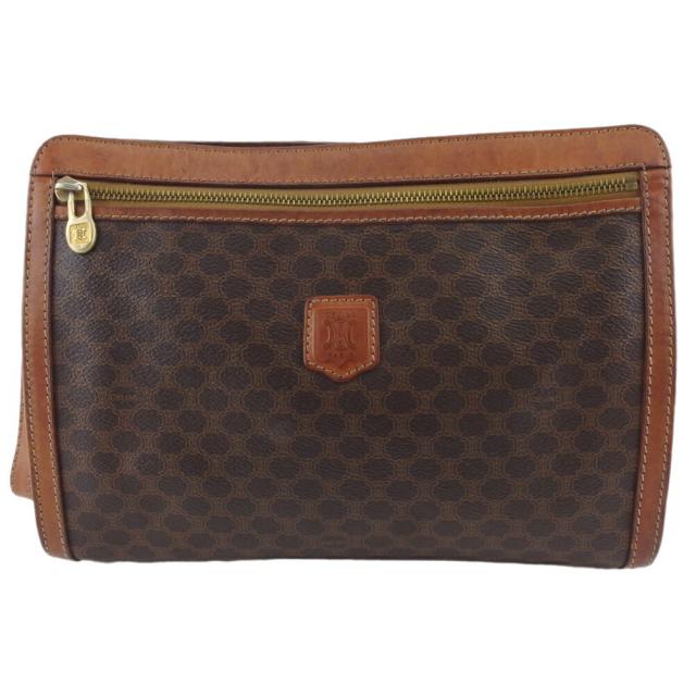 【BIGお買い物ラリー★30%OFFセール中】セリーヌ CELINE クラッチバッグマカダム ブラウン ベージュ ゴールド レディース 中古