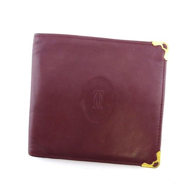 【BIGお買い物ラリー★30%OFFセール中】カルティエ CARTIER 札入れマストライン ボルドー ゴールド レディース 中古