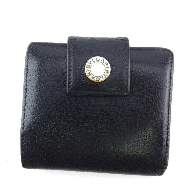 【BIGお買い物ラリー★30%OFFセール中】ブルガリ BVLGARI 二つ折り財布クラシコ ロゴボタン ブラック シルバー レディース 中古