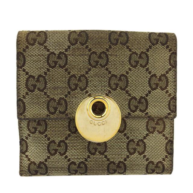 【BIGお買い物ラリー★30%OFFセール中】グッチ GUCCI 二つ折り財布GGキャンバス エクリプス ベージュ ブラウン ゴールド レディース 中古
