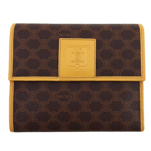 【BIGお買い物ラリー★30%OFFセール中】セリーヌ CELINE 三つ折り財布マカダム ブラウン ベージュ レディース 中古