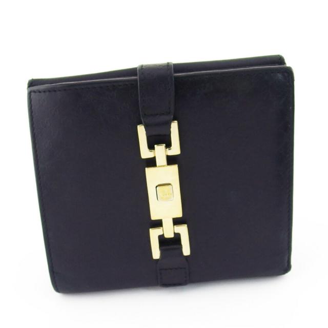 【BIGお買い物ラリー★30%OFFセール中】グッチ GUCCI 二つ折り財布マイクロGG ジャッキー ブラック ゴールド レディース 中古